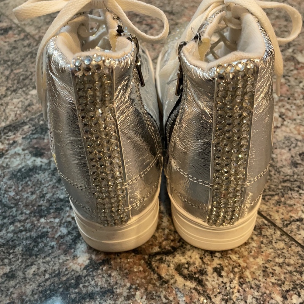 Silver Bedazzled Wedge High Top Sneakers - Gem